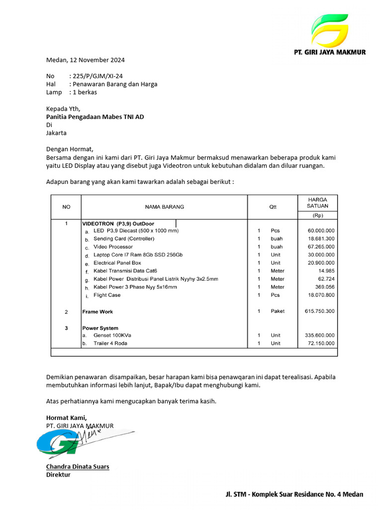 Penawaran P3.9 Mabes AD 2024 | PDF