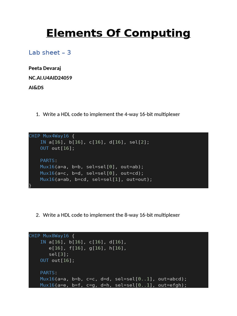 Elements of Computing Lab Sheet 3 | PDF | Computer Engineering | Digital Electronics