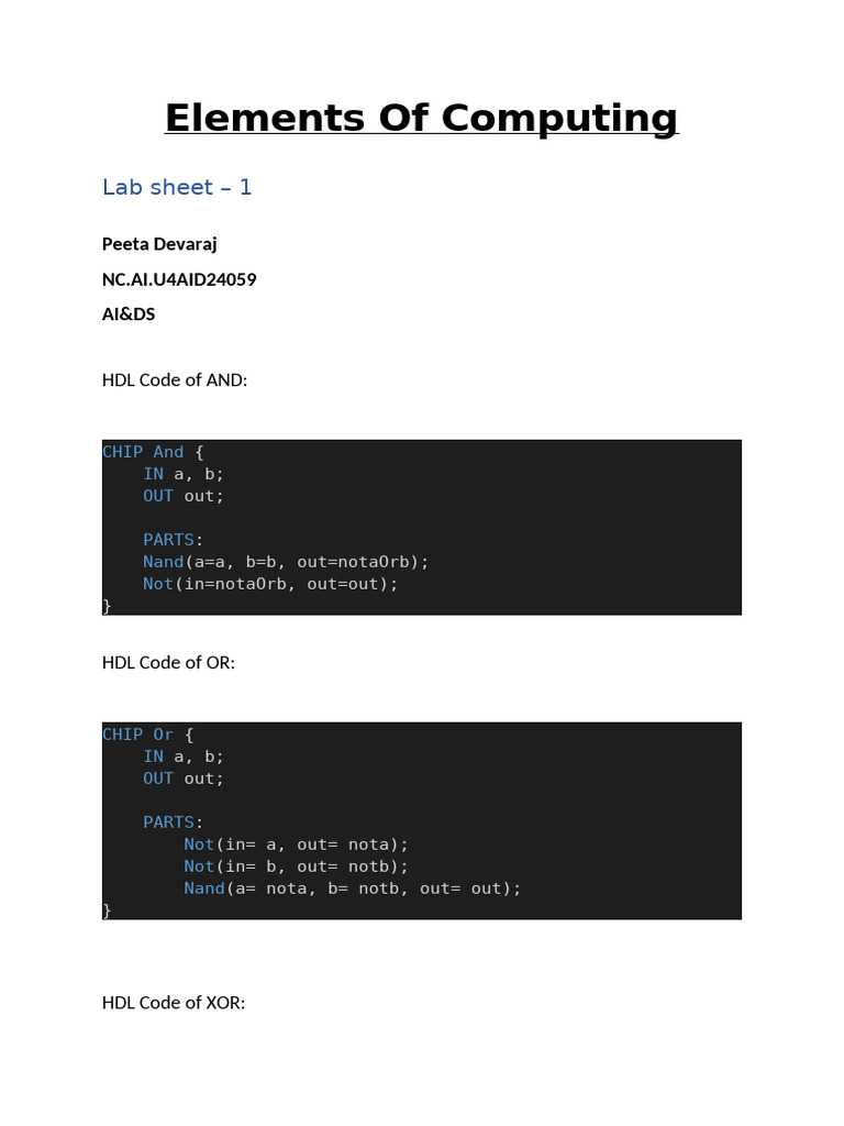 Elements of Computing Lab Sheet 1 | PDF