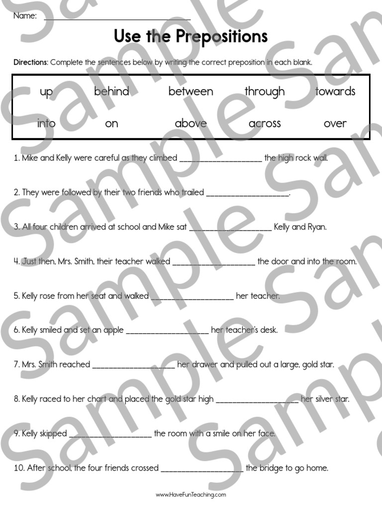 Use The Prepositions Worksheet Preview | PDF