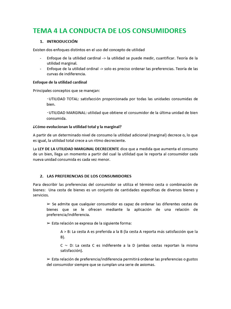 Teoría del Consumo y Preferencias | PDF | Utilidad | Utilidad marginal