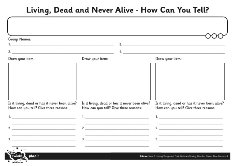 T SC 103 Living Dead or Never Alive Activity Sheet - 2 | PDF