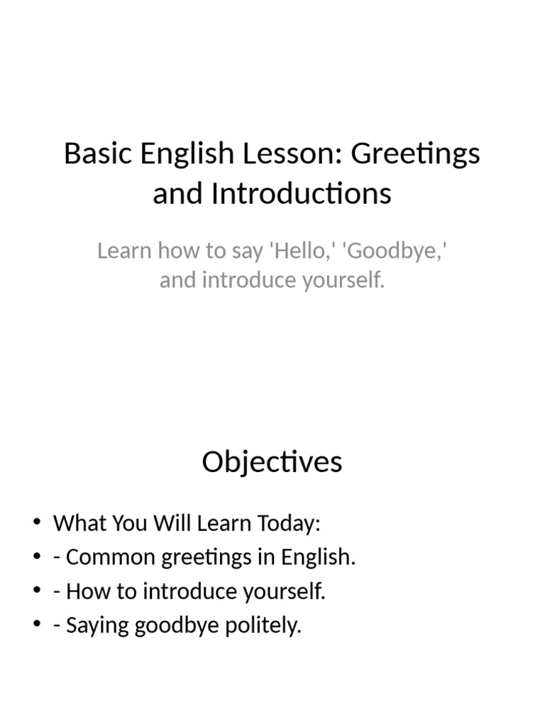 Basic English Lesson Greetings Introductions | PDF