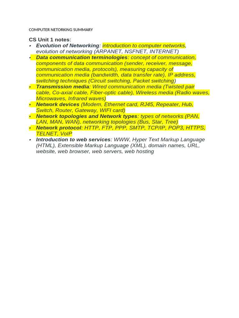 Computer Netorking Summary | PDF