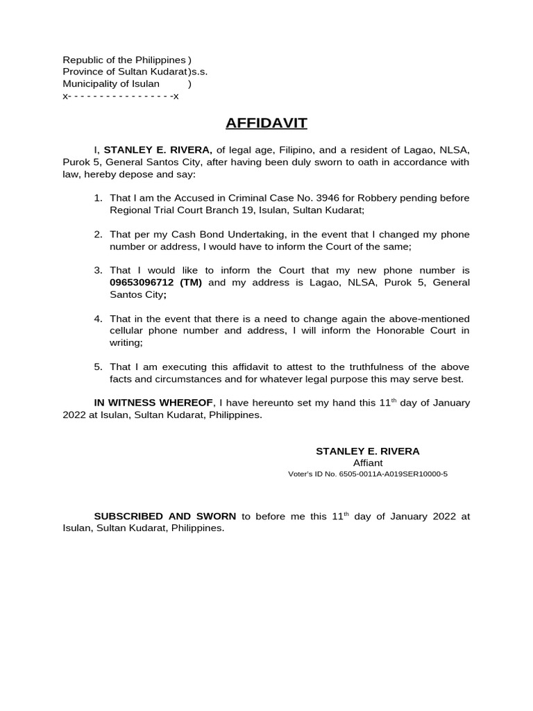 Affidavit Change of Mobile Number | PDF