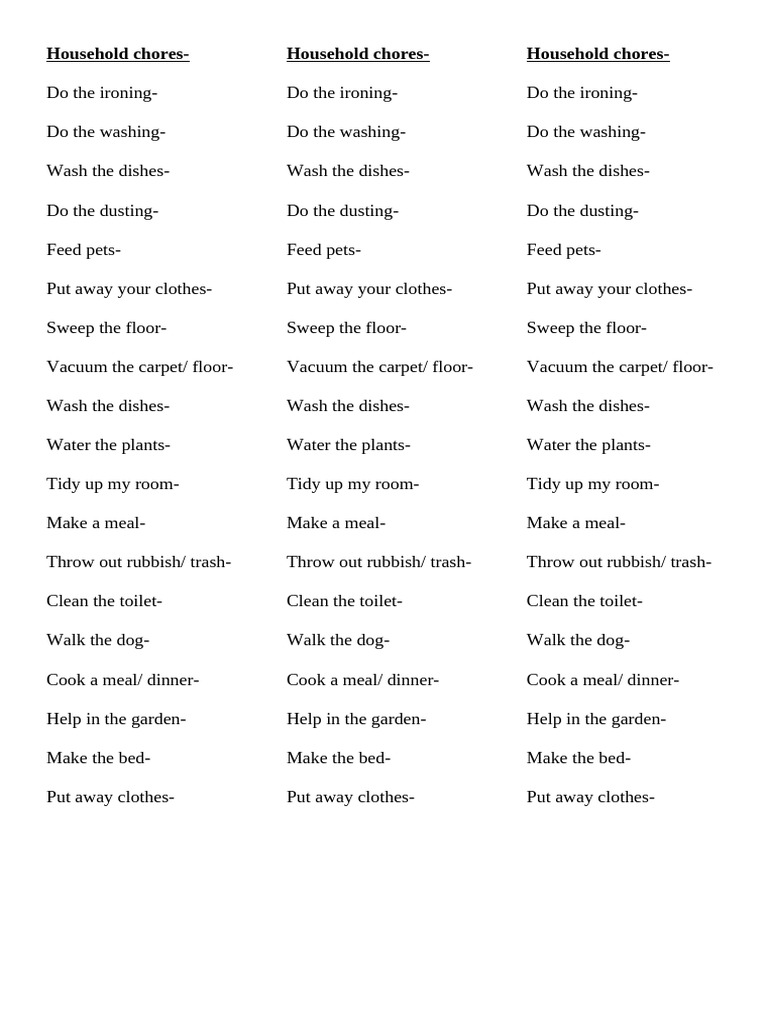 Household Chores Słówka III | PDF