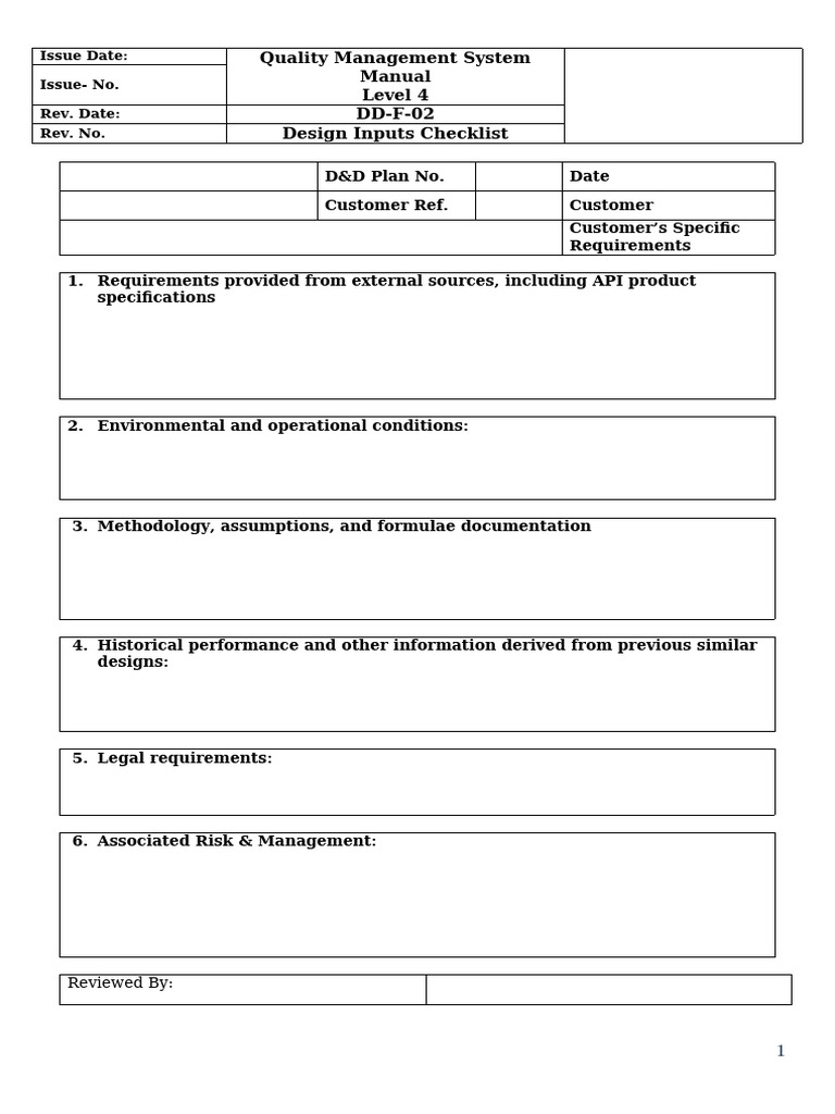 DD-F-02 Design Inputs Checklist | PDF