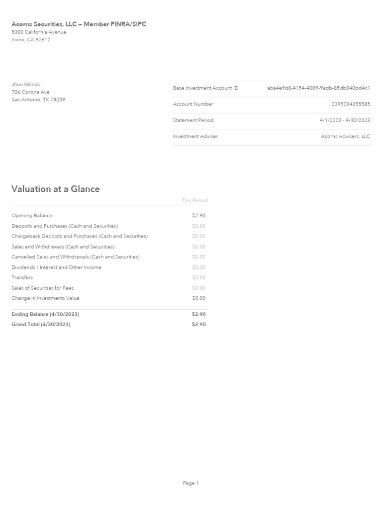 Acorns Statement | PDF | Securities (Finance) | Dividend