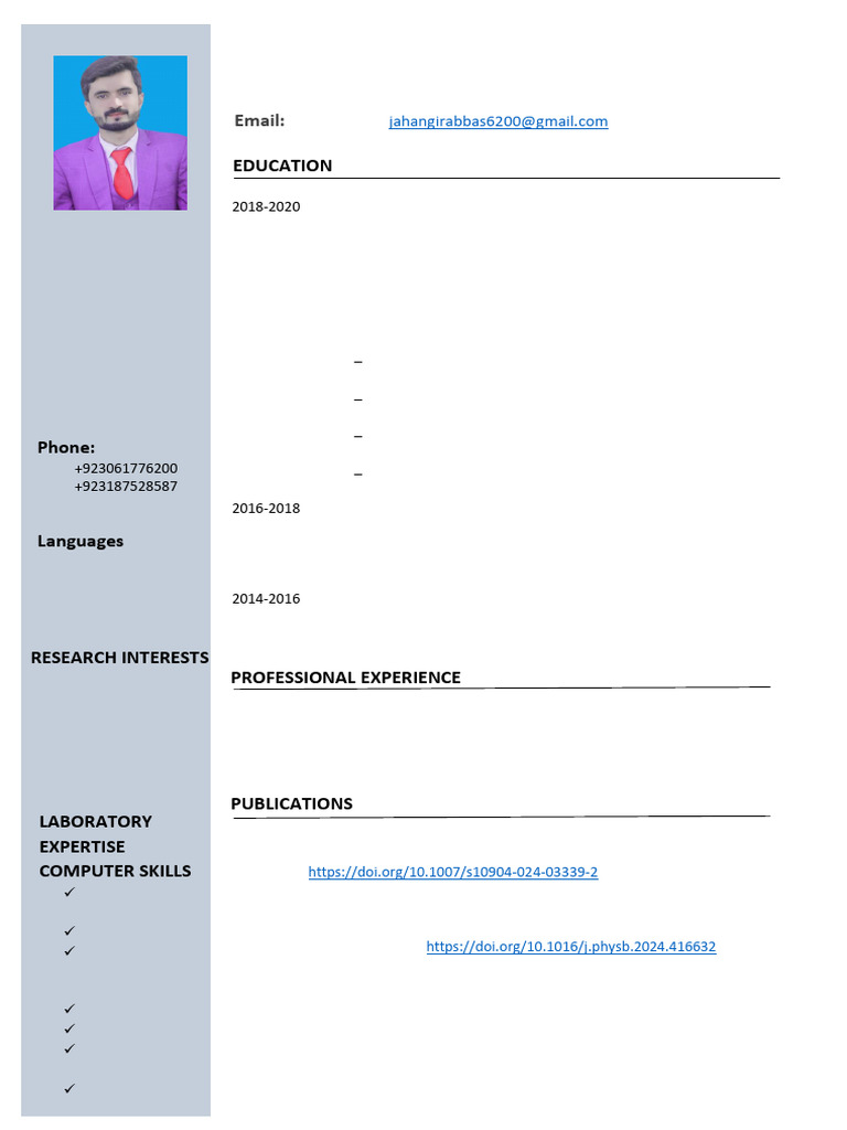 Jahangir Abbas CV | PDF | Physics | Density Functional Theory