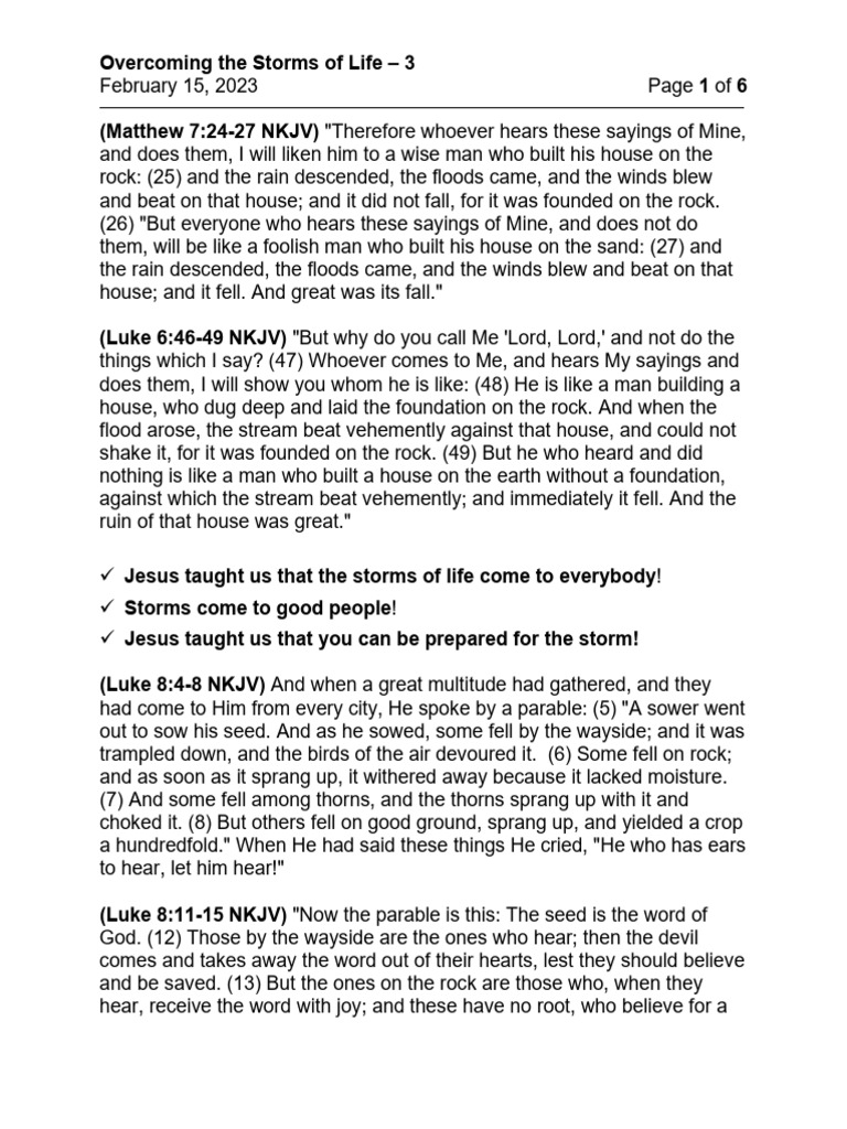 2023 02 15 Overcoming The Storms of Life 3 | PDF | Patience