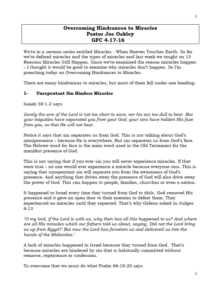 Hindrances to Receiving Miracles | PDF | Jesus | Miracle