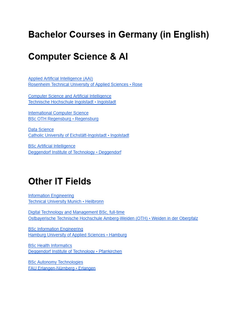 Bachelor Courses in Germany (In English) | PDF | Bachelor Of Arts ...