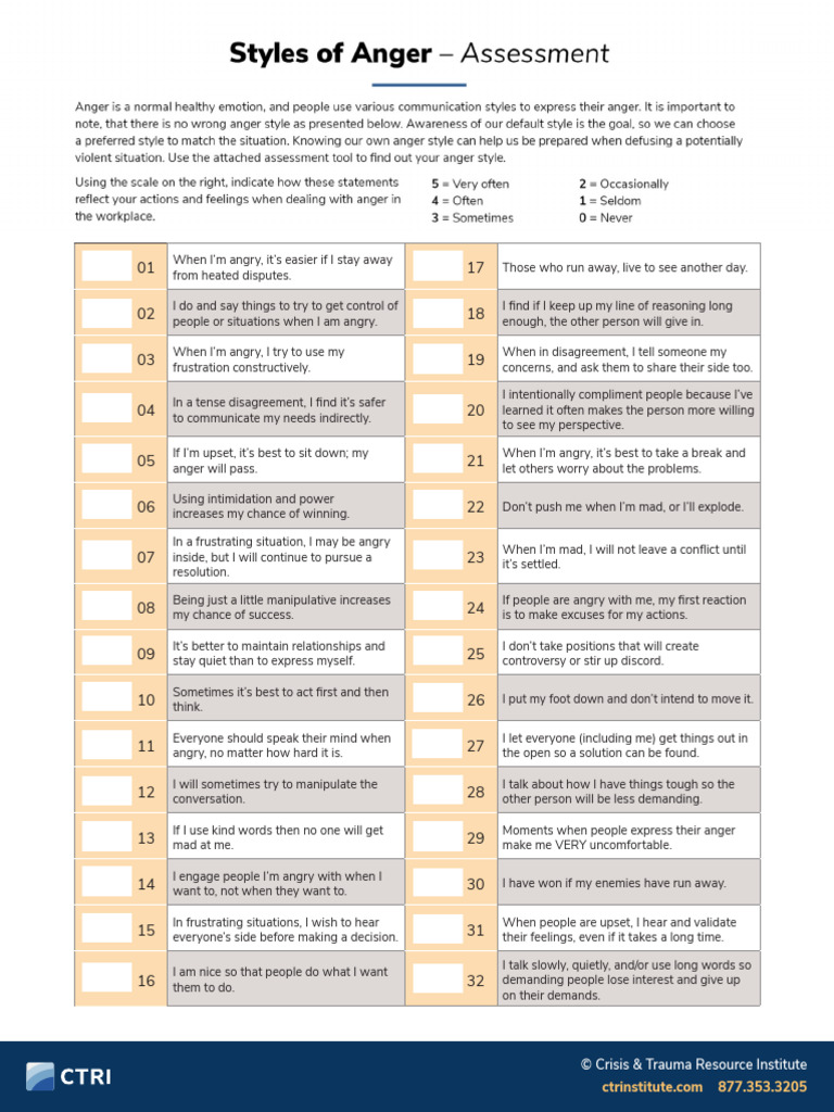 Styles of Anger Assessment | PDF | Anger | Emotions