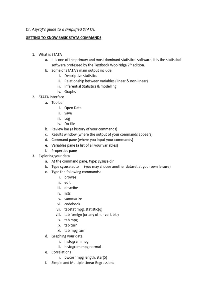 Introduction To STATA Commands | PDF