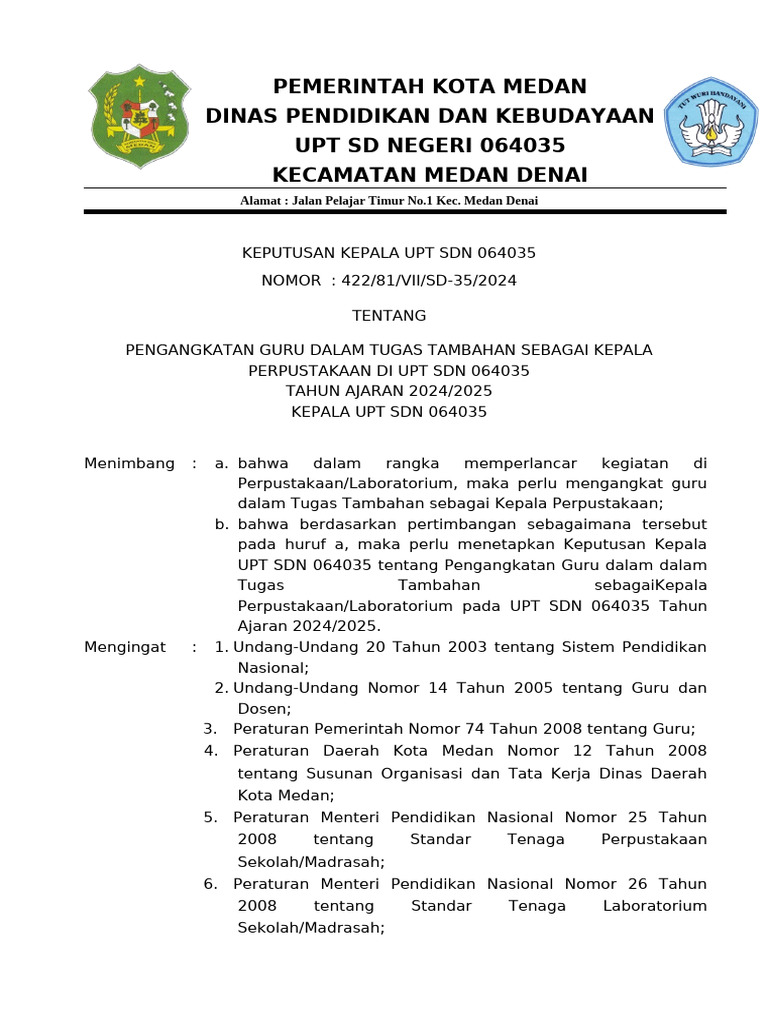 Contoh SK Kepala Perpu Lab | PDF