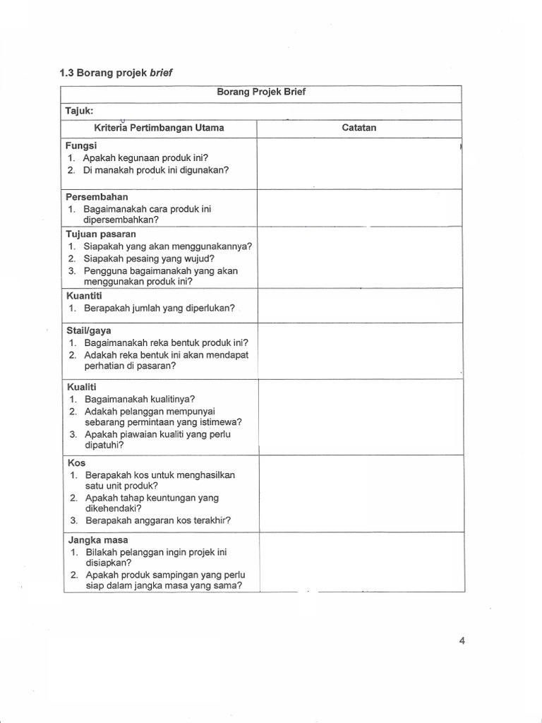 1 - 3 Borang Projek Brief | PDF