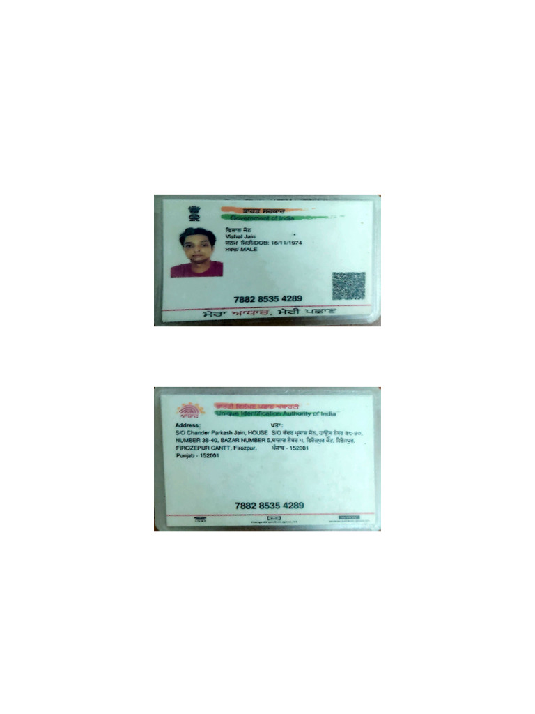 Aadhar Card Details for Male Applicant | PDF