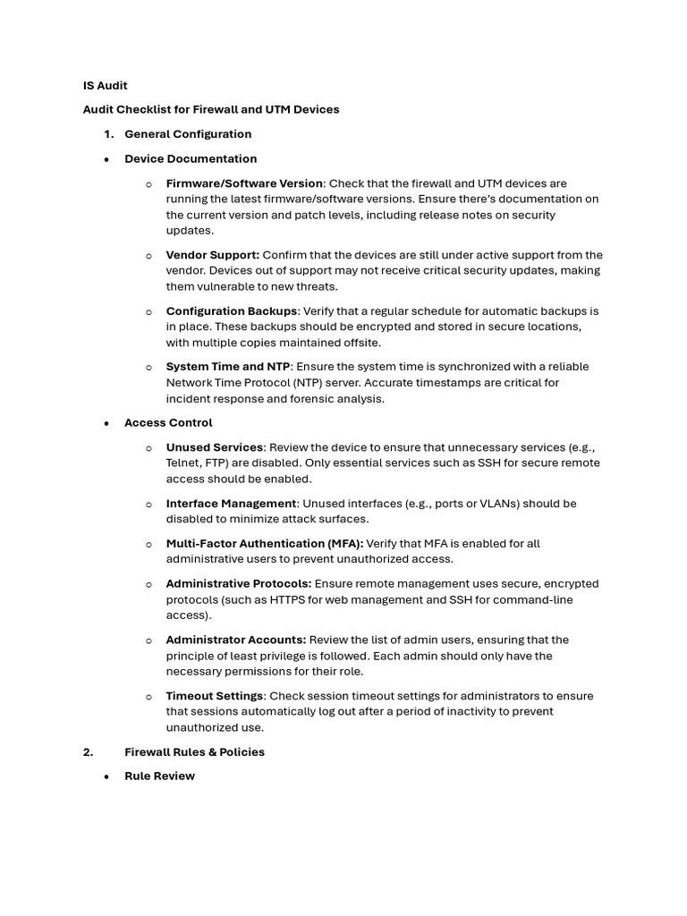 IT Audit Checklist For Firewall | PDF | Transport Layer Security | Computer Network