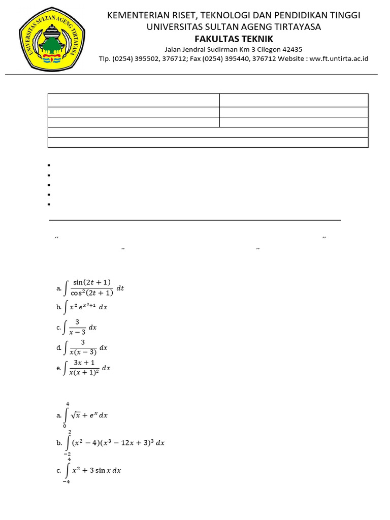 Contoh Soal UTS KALKULUS 2 | PDF