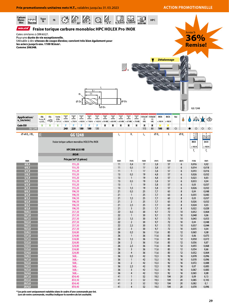 Fraise Torique Carbure Monobloc HOLEX Pro INOX Ø5 R1 - GG1248 | PDF