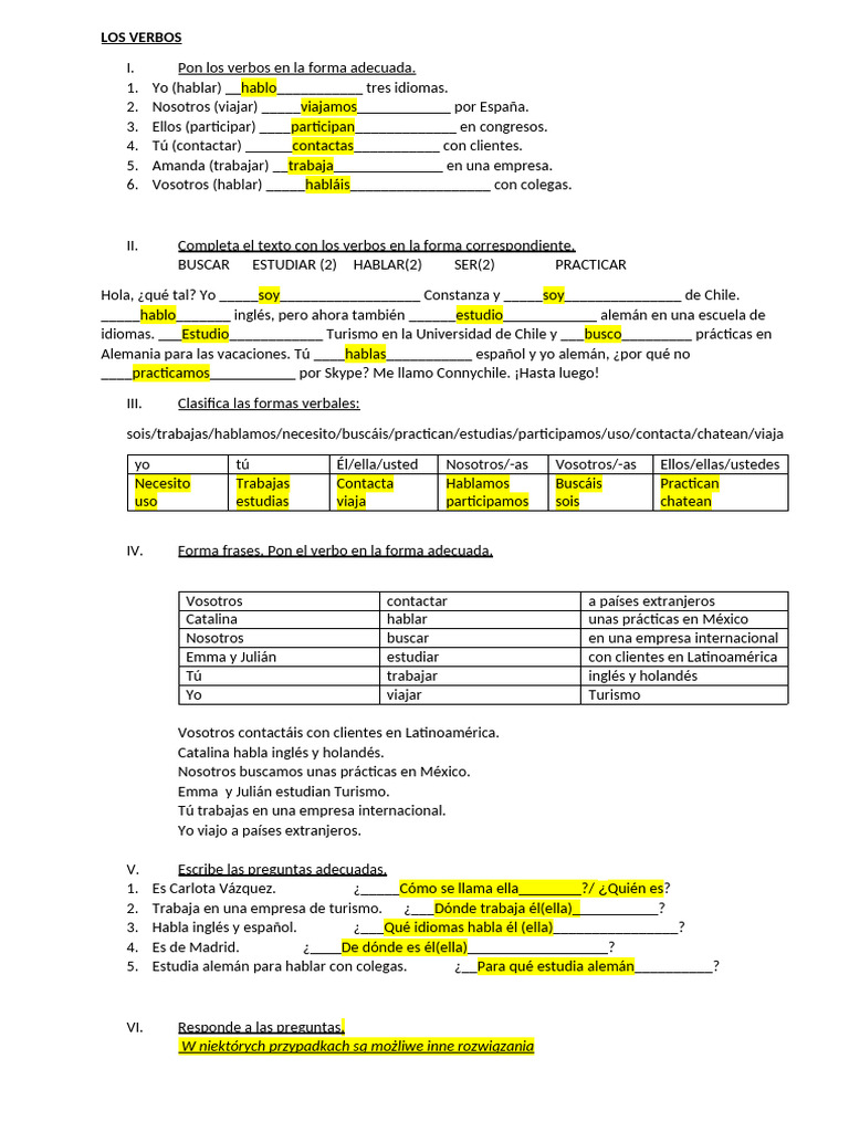Verbos y Preguntas - Clave | PDF | Idiomas | Estudios de idiomas extranjeros