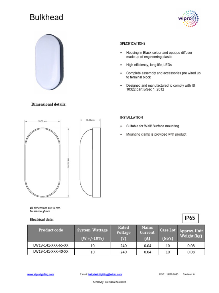 Bulk Head - LW19 - 110223 | PDF