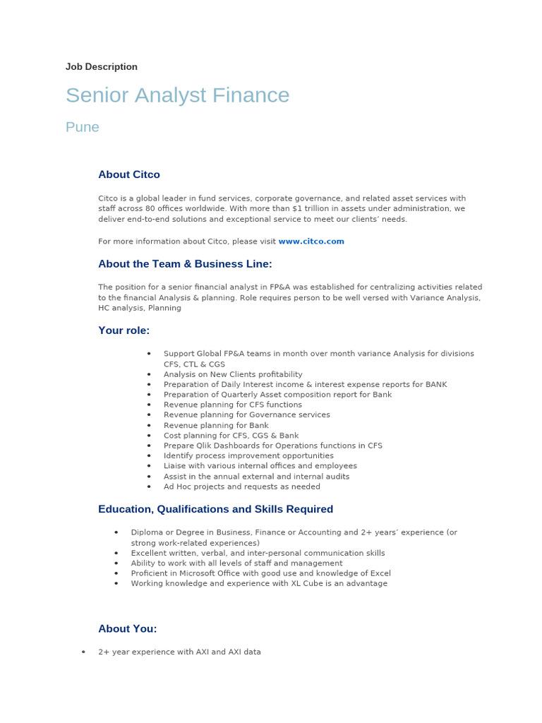 JD - Fp&a - Sfa | PDF | Financial Analyst | Business