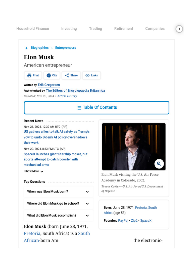Elon Musk: Biography Overview | PDF | Space X | Elon Musk