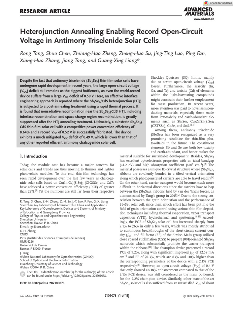 Advanced Materials - 2022 - Tang - Heterojunction Annealing Enabling ...