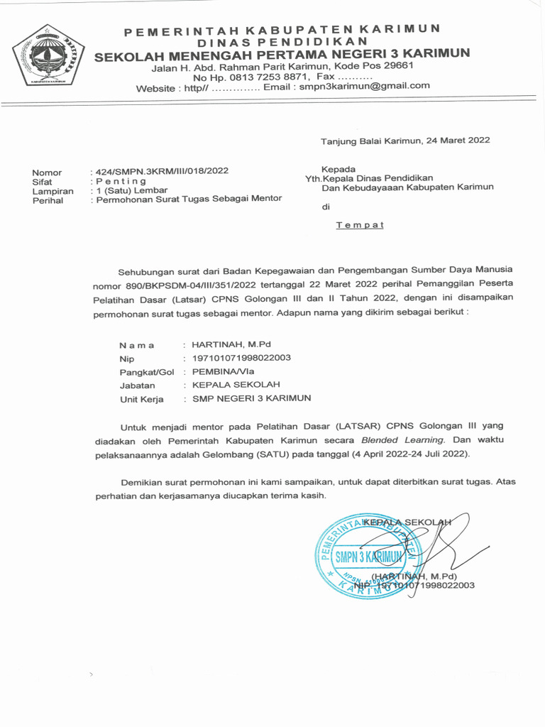 surat tugas mentor | PDF