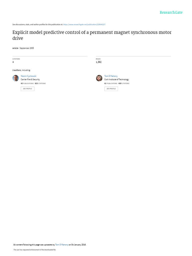 Explicit Model Predictive Control of A Permanent M | PDF | Electrical ...