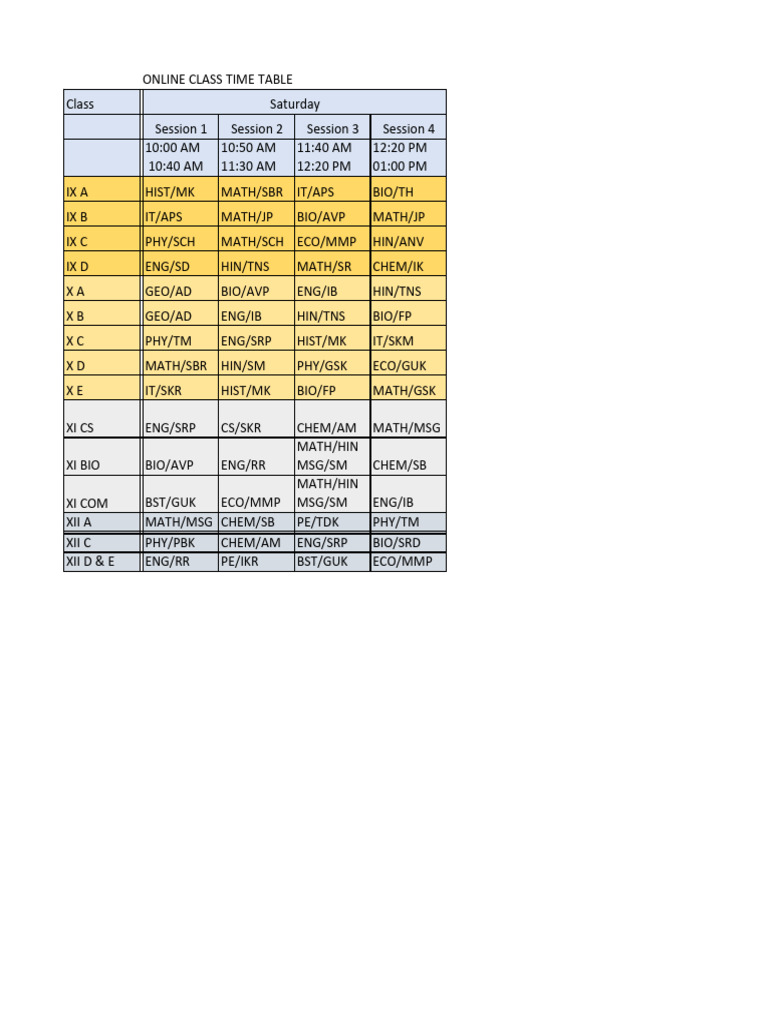 Online Class Schedule Overview | PDF
