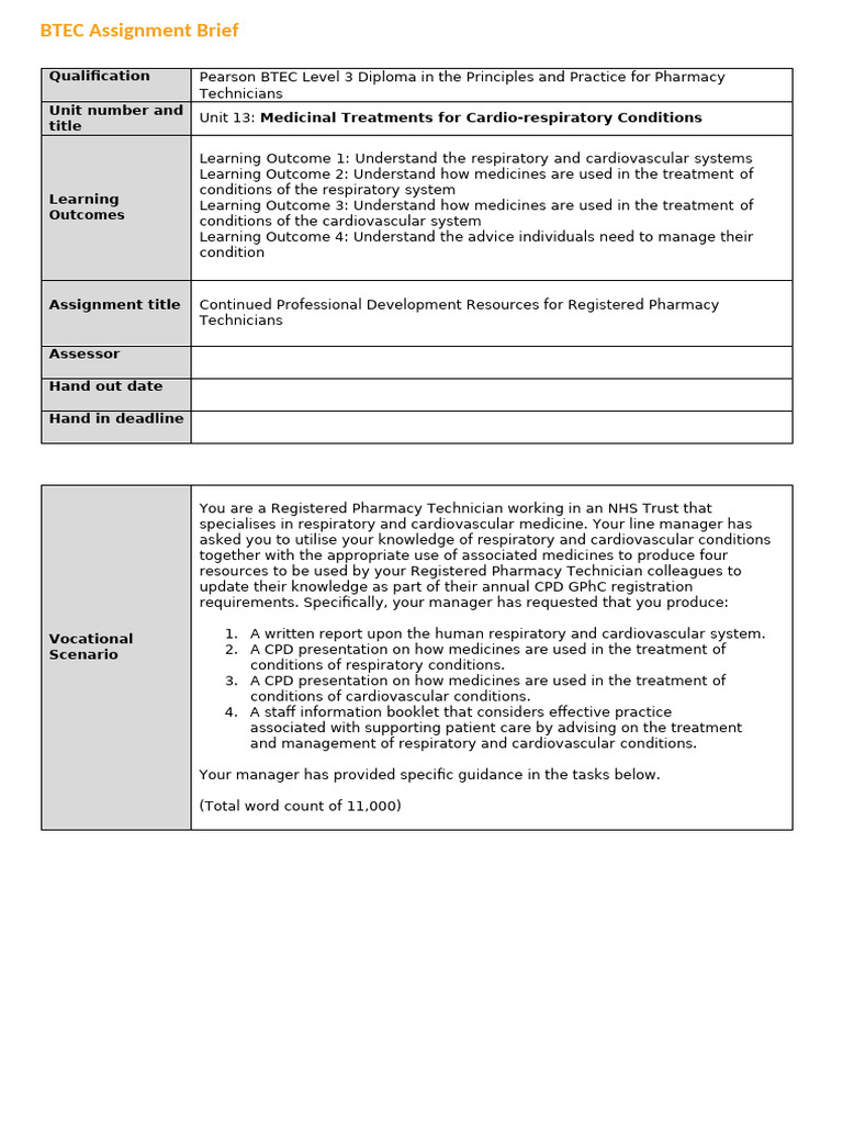 Unit 13 Assignment Brief | PDF | Respiratory System | Breathing