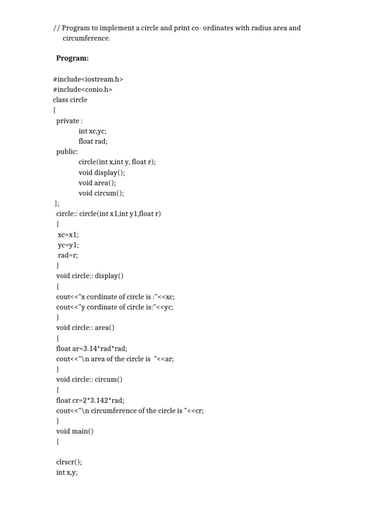 Circle Program: Radius, Area, Circumference | PDF