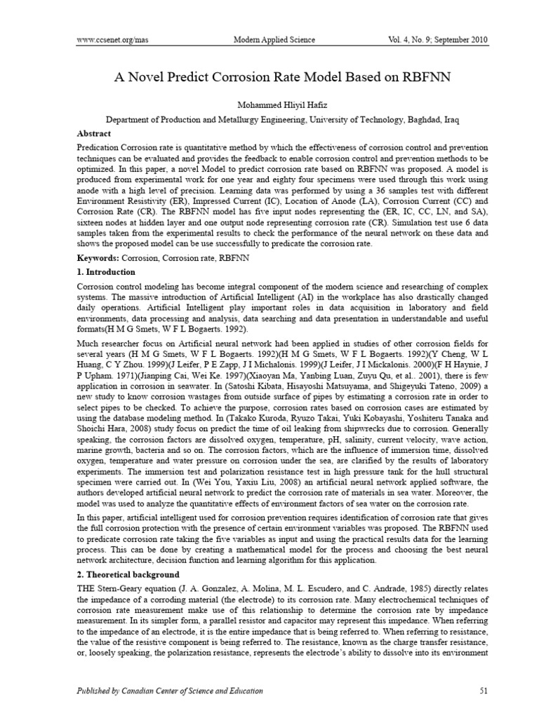 A Novel Predict Corrosion Rate Model Based On RBFNN | PDF | Electrical ...