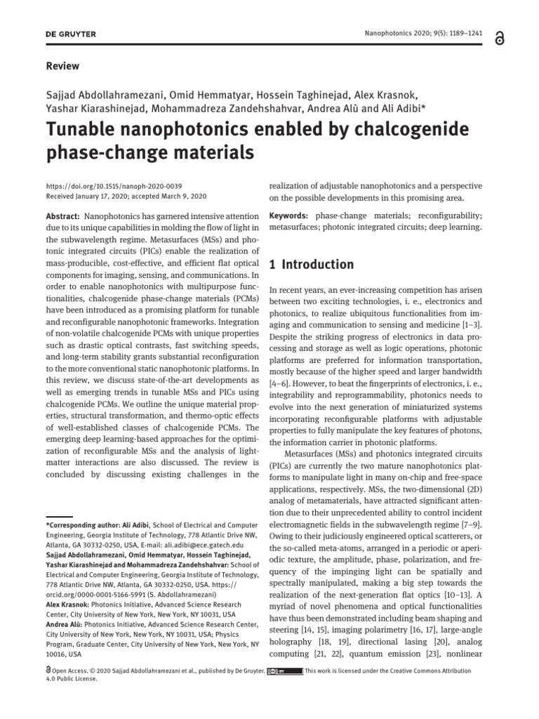 Tunable Nanophotonics Enabled by Chalcogenidephase-Change Materials ...