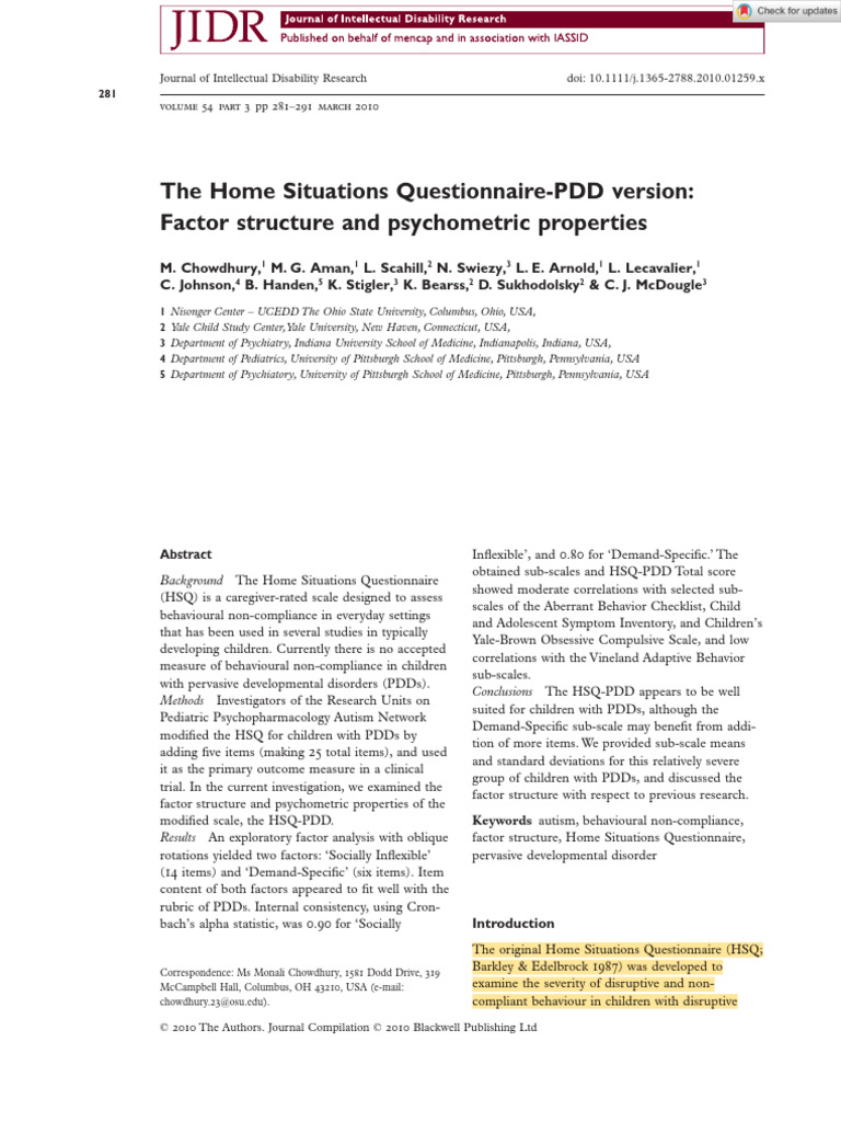 2010 - Chowdhury - The Home Situations Questionnaire PDD Version Factor ...