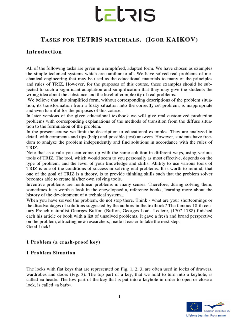 Tetris Tasks for TRIZ Problem Solving | PDF | Force
