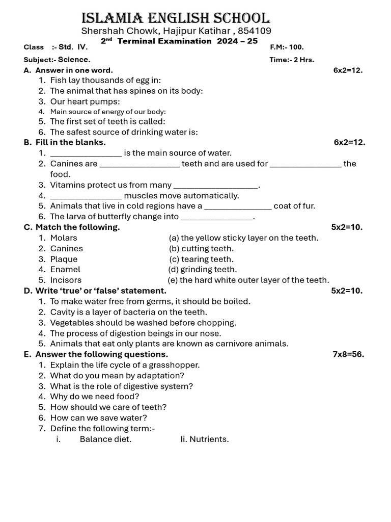 Science Question For Class Four | PDF