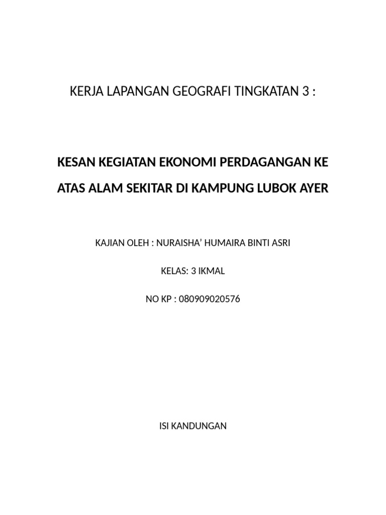 Kerja Lapangan Geografi Tingkatan 3 | PDF