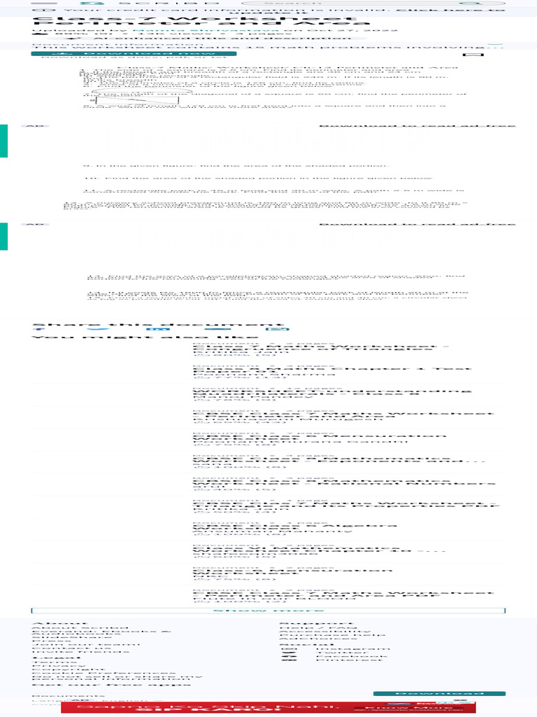 Class-7 Worksheet Perimeter and Area PDF | PDF | Area | Rectangle