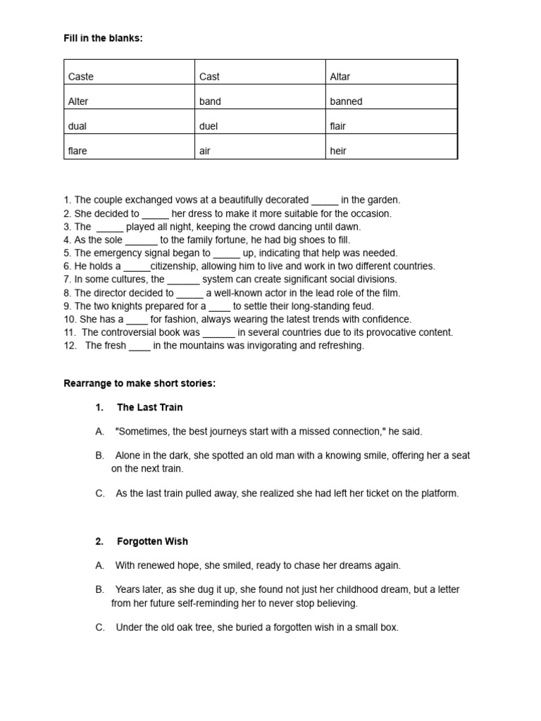 Vocabulary and Creative Writing Exercises | PDF