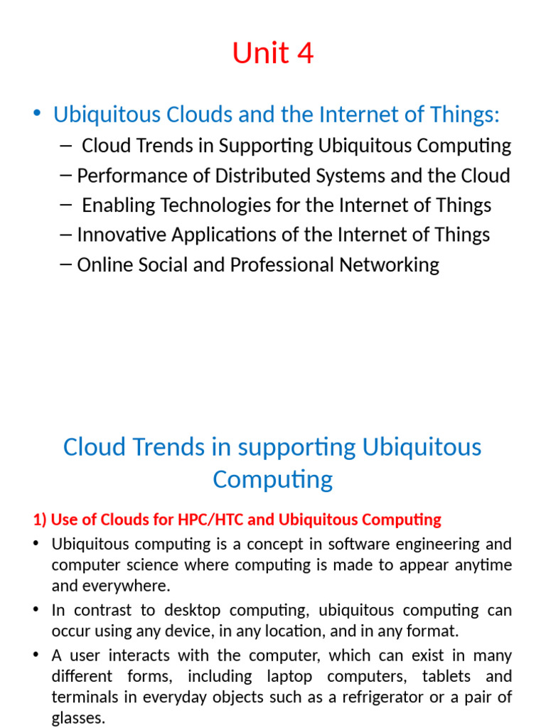UNIT-IV Ubiquitous Cloud | PDF | Radio Frequency Identification | Cloud Computing