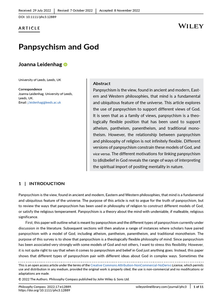 Philosophy Compass - 2022 - Leidenhag - Panpsychism and God | PDF ...