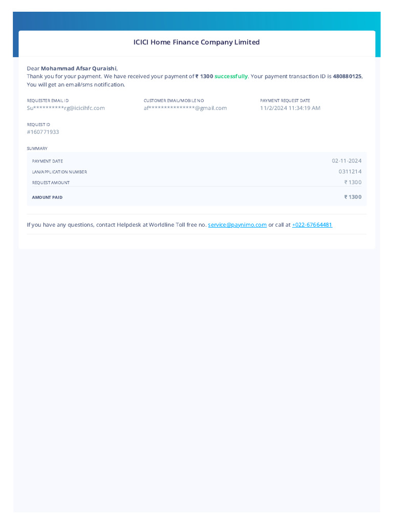ICICI Home Finance Payment Confirmation | PDF