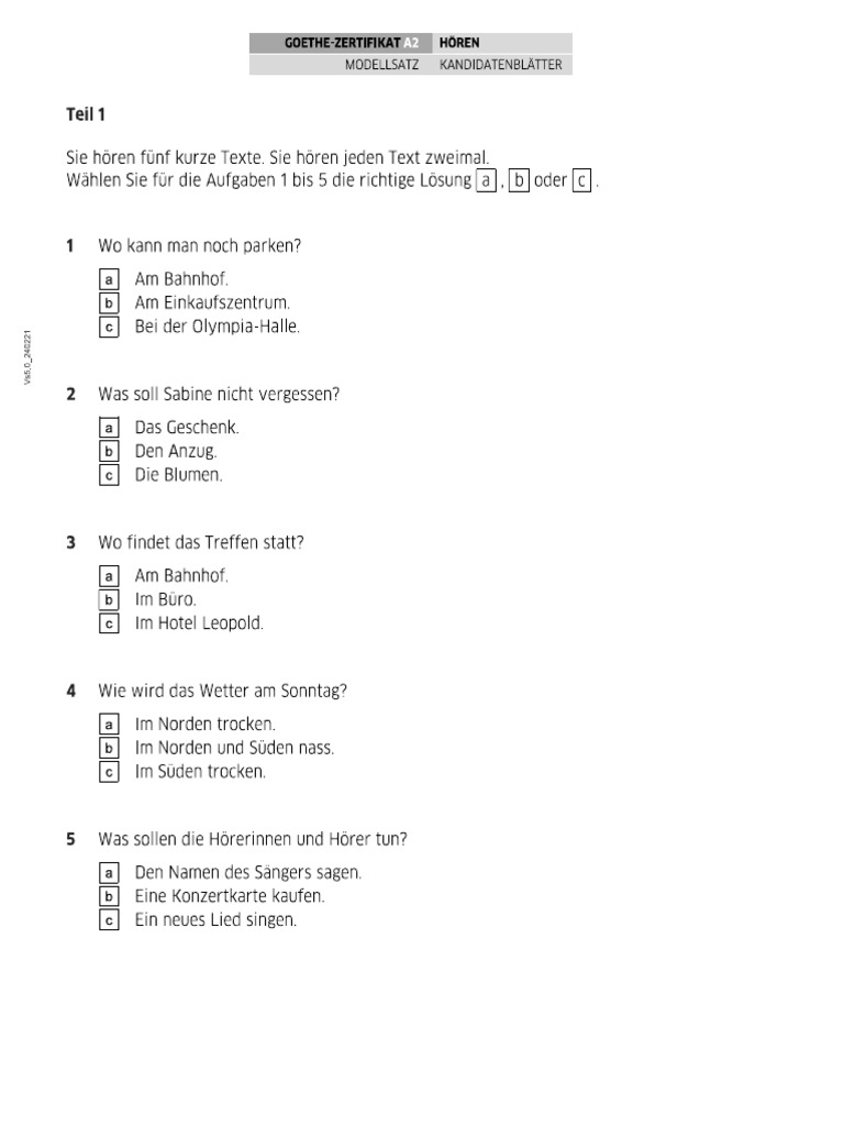Hören Und Schreiben A2 Modellsatz | PDF