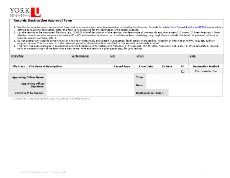 Records Destruction Approval Form | PDF