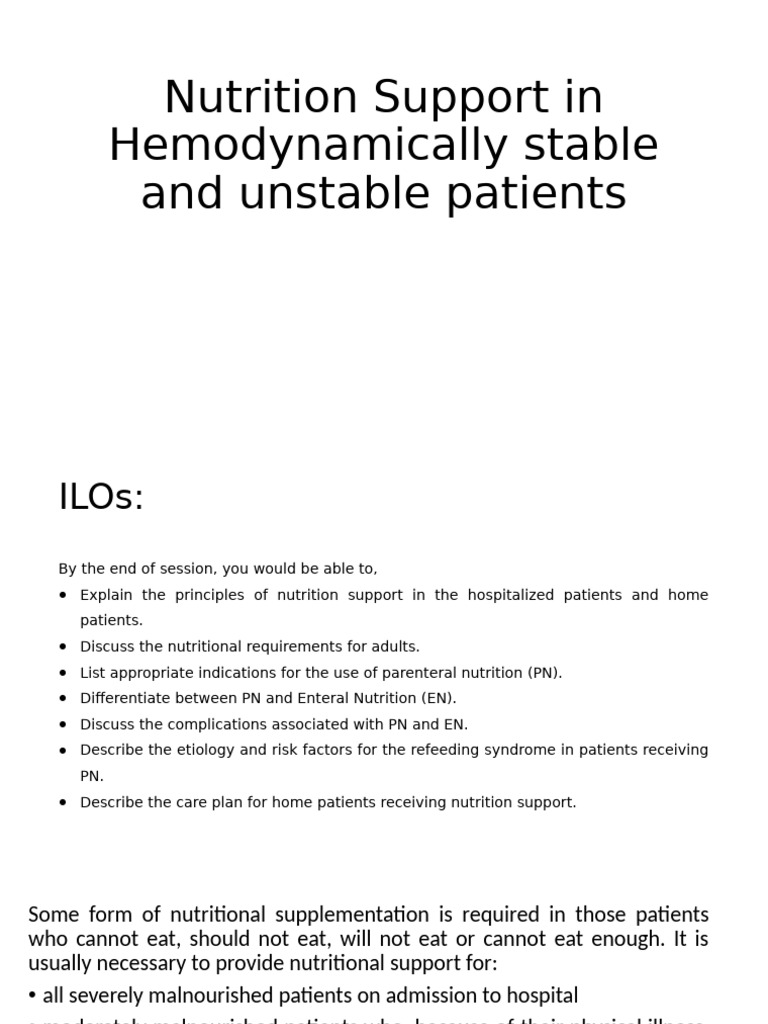 Nutrition Support in Hemodynamically Stable and Unstable Patients | PDF ...