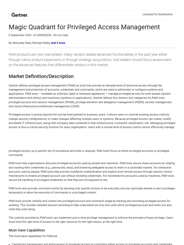 Magic Quadrant For Privileged Access Management 2024 | PDF | Software ...