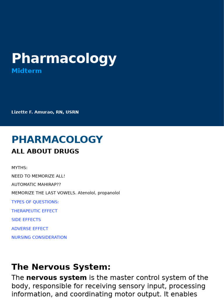 Pharma Midterm 1 | PDF | Neuron | Central Nervous System